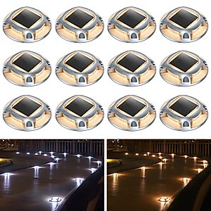 AGPTEK Solar Driveway Lights Outdoor 12 Pack, Solar Deck Lights 2 Color Modes Dock Lights Waterproof Driveway Markers Step Lights for Sidewalk Stair Garden Pathway Walkway Yard(Warm White/Cool White)