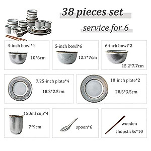 GagalU Tabletop Dinner SetsDinner Set,38-Piece Ceramic Dinnerware Sets Retro Glaze Porcelain Plates Bowls and Cups Service for 6 People