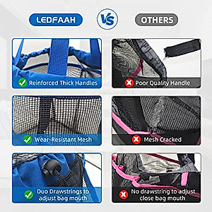 Mesh Shower Caddy Bag for College Dorm Camping Beach Vacation Bath Toiletry Organizer Portable Quick Drain Storage Tote with 8 Pockets, Key Hook, Duo Reinforced Handles, Two Side Adjustable Drawstring