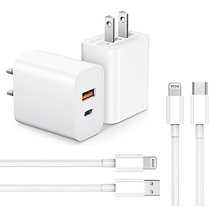 [Apple MFi Certified] iPhone Fast Charger, 2Pack esbeecables 20W Dual Port PD3.0 USB-C + QC3.0 USB-A Rapid Wall Charger with 2X 6ft Lightning Cables for iPhone 15/14/13/12/11/ XS/XR/X/8/7/iPad/AirPods