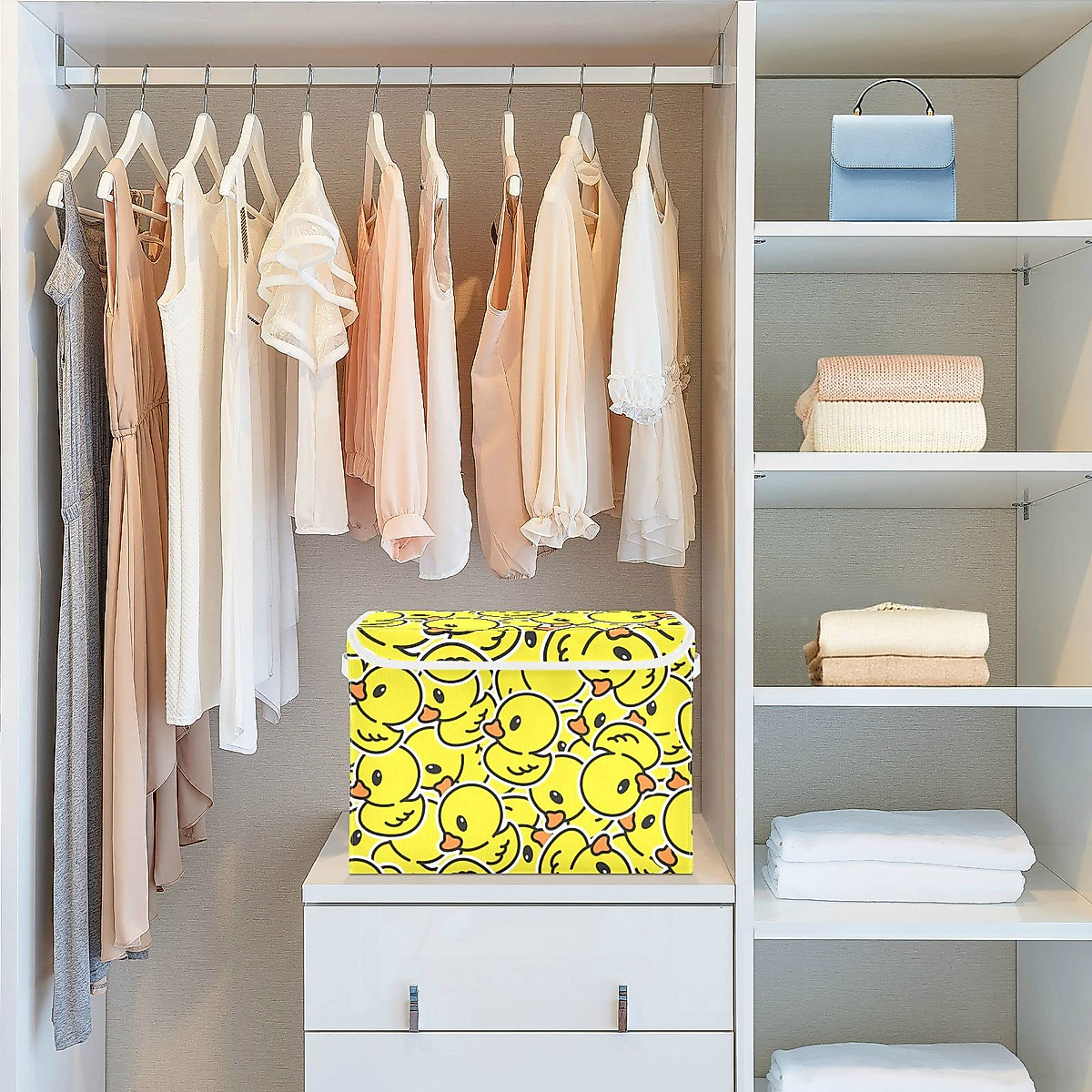 DOMIKING Duck Large Storage Bin with Lid Collapsible Shelf Baskets Box with Handles Toys Organizer for Shelves Cabinet Nursery Drawer