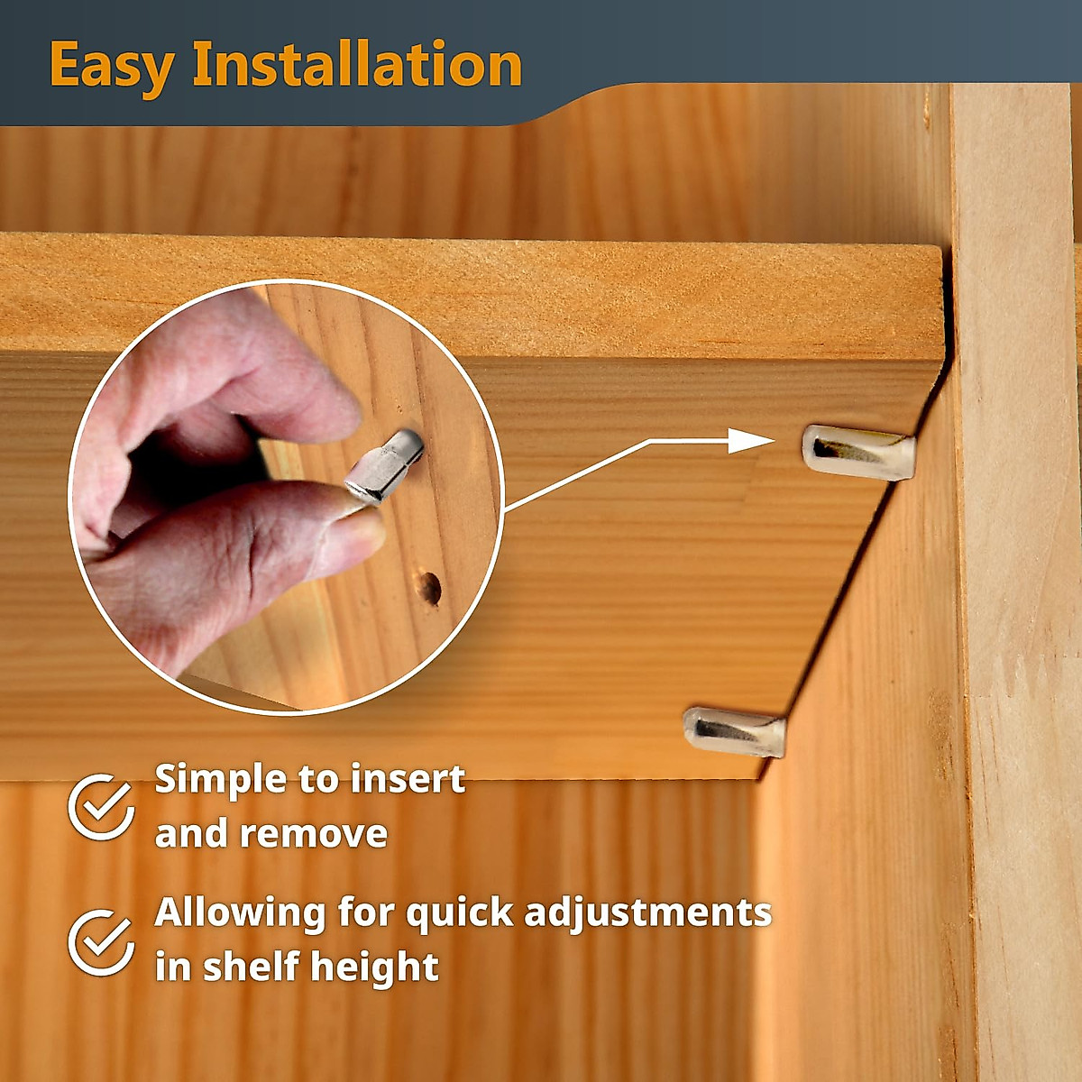 POWERTEC QP1106 1/4 Inch Shelf Pegs 100 pcs, Spoon Shaped Shelf Pins Support Pegs for Shelves, Kitchen Cabinet Shelf, Bookshelf, Closet and Furniture, Nickel Plated Shelf Holders Pegs