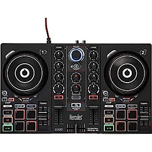 HERCULES AMS-DJC-INPULSE-200 DJControl Inpulse 200 2-Channel DJ Controller for DJUCED Bundle with Bytech Stereo Headphones DJ Style Headset (White)