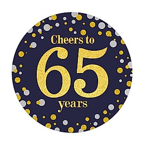 Black and Gold Cheers to 65 Years Sticker Labels - 65th Birthday Party Favor Stickers - 2 in - 50 Count