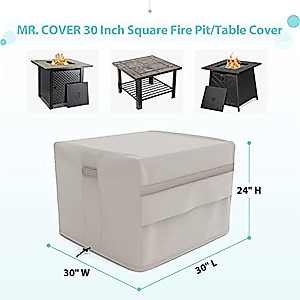 MR. COVER 30Inch Square Fire Pit Cover, Fits for 28-30 Inch Fire Table, Sturdy & Waterproof, Beige, Amenre Series (32L x 32W x 24H Inches)