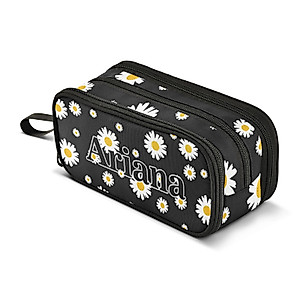J JOYSAY Custom Daisy Flowers Pencil Case Large Big Capacity Personalized Pencil Bag for Girls Boys Customized Pencil Box Pouch Stationery Organizer for Adults Office Women