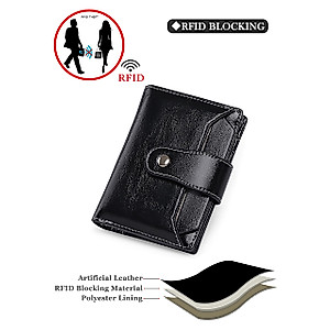 IamaCos Women Artificial Leather Wallets Compact Bifold Wallet RFID Blocking Card Holder Zipper Coin Purse 10 Card Slots 2 ID Windows Black