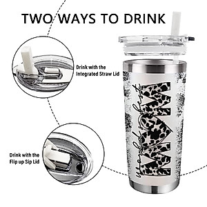 Paayna Best Mom Insulated Vacuum Tumbler with Lid, Mother's Day Birthday Gifts for Mom Women Grandma, Cow Print Stainless Steel Double Wall Cup, 20 oz Travel Detachable Straw Mug