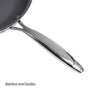 Goodful Ceramic Nonstick Pots and Pans Set, Titanium-Reinforced Premium Nonstick Coating, Dishwasher Safe Pots and Pans, Tempered Glass Steam Vented Lids, Stainless Steel Handles, 12-Piece, Gray