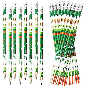 FANCY LAND St. Patrick's Day Pencils 50PCS Wooden Shamrock Pencil Eraser Green Irish Award for Kids Party Supply