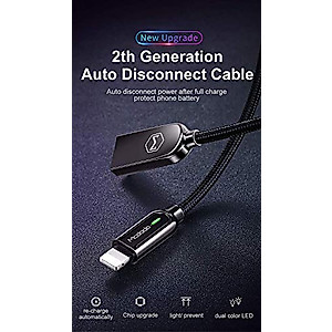 mcdodo Power Off/On Smart LED Auto Disconnect and Auto Recharge Nylon Braided Sync Charge USB Data 6FT/1.8M Cable Compatible with Phone 14/13/12/11 Pro Max List Below (Black, 6FT/1.8M)