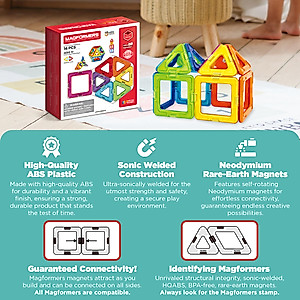 Magformers Basic Set (14-pieces) Magnetic Building Blocks, Educational Magnetic Tiles Kit , Magnetic Construction STEM Toy Set