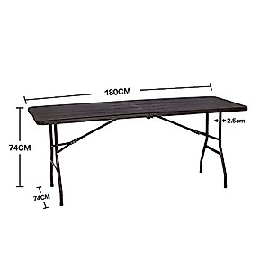 Lakhow 180 6-Foot Brown Wood Grain Folding Table Indoor and Outdoor Picnic, Barbecue, Party, Portable Folding Table with Handle, 6ft