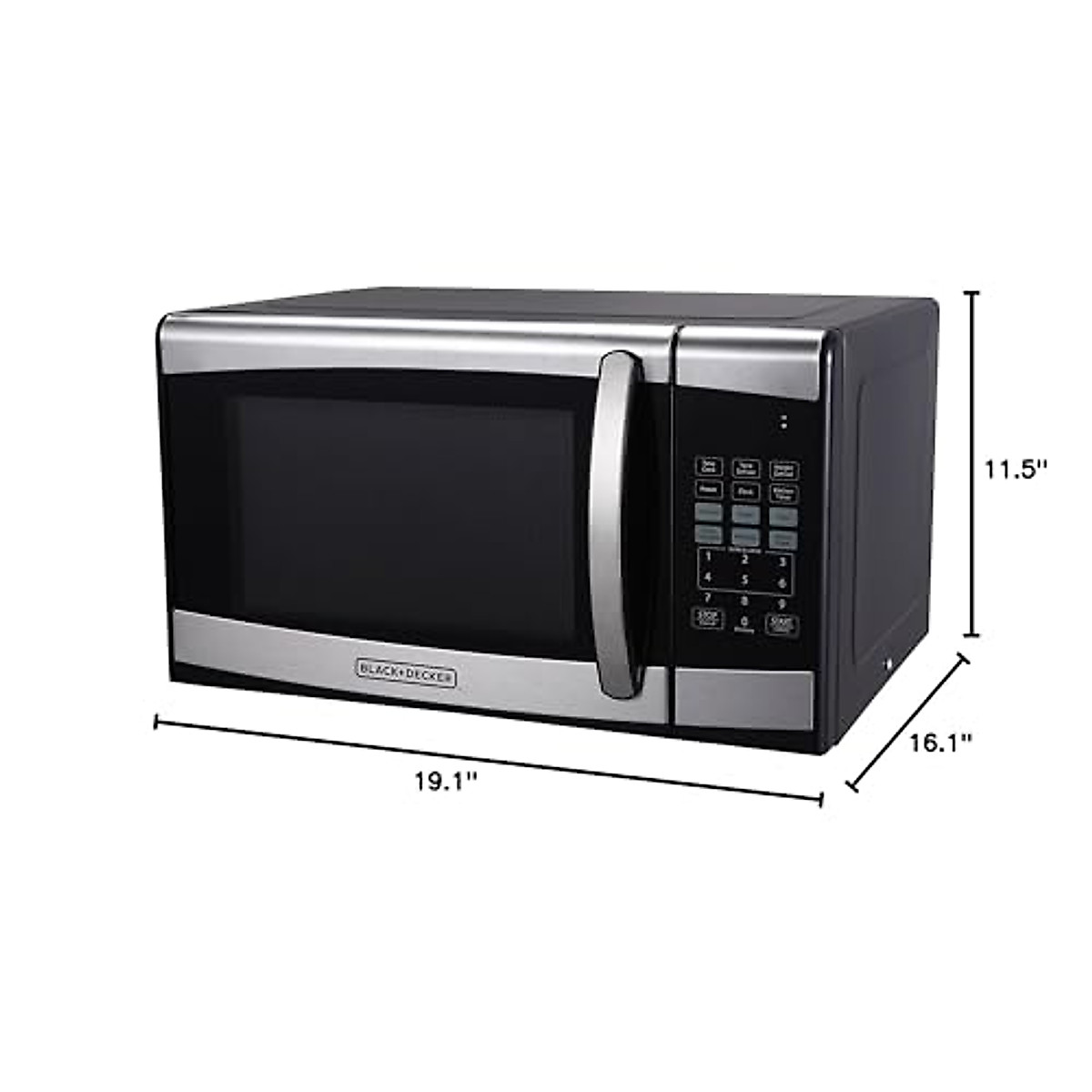 BLACK+DECKER EM925AZE-P 0.9 Cubic Foot 900 Watt Stainless Steel Microwave with Turntable, Cu.Ft, Black/Silver