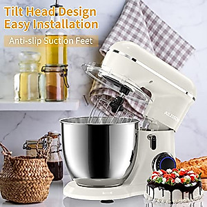 AILESSOM 3-IN-1 Electric Stand Mixer, 660W 10-Speed With Pulse Button, Attachments include 6.5QT Bowl, Dough Hook, Beater, Whisk for Most Home Cooks, Almond Cream