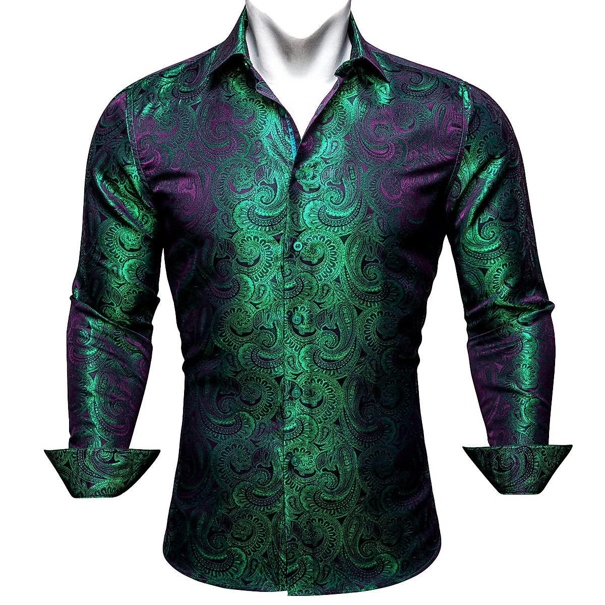 Barry.Wang Mens Shirt Unique Paisley Long Sleeve Silk Woven Flower Dress Shirts Regular Button Up Wedding/Casual Formal