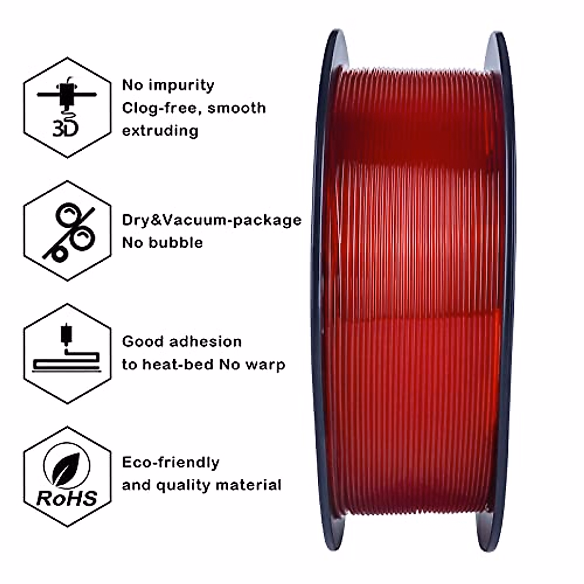 ZIRO PLA Translucent Filament 1.75mm,3D Printer Filament PLA PRO Translucent Series 1.75 1KG(2.2lbs), Dimensional Accuracy +/- 0.03mm,Translucent Red