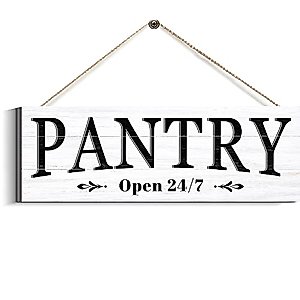 Creoate Pantry Sign Wall Art Home Farmhouse Pantry Room Decor White Farm Pantry Wood Sign with Quotes Pantry Open 24/7" - Rustic Wood Hanging Wall Plaque Pantry Decor