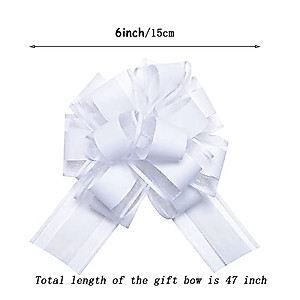 12 PCS 6" Large Gift Ribbon Pull Bows, Gift Wrapping Bows for Baskets, Presents, Wedding, Christmas, Party Decorations,White