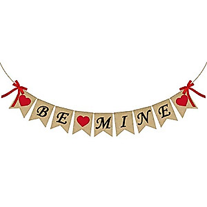 Be Mine Banner Burlap, Be Mine Bunting Garland for Wedding Engagement Anniversary Party Decorations Valentine's Day Indoor and Outdoor Decoration