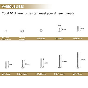 Kindroufly 562 Pieces M2 x 4/6 /8/10 /12/16 /20mm Button Head Socket Cap Screws Nuts Washers Assortment Kit, 304 Stainless Steel, Fully Machine Thread