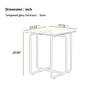 Square Side Table with Tempered Glass Top, Modern End Table with Black Metal Frame, Small Coffee Table Nightstand for Living Room Bedroom. (Black Glass)