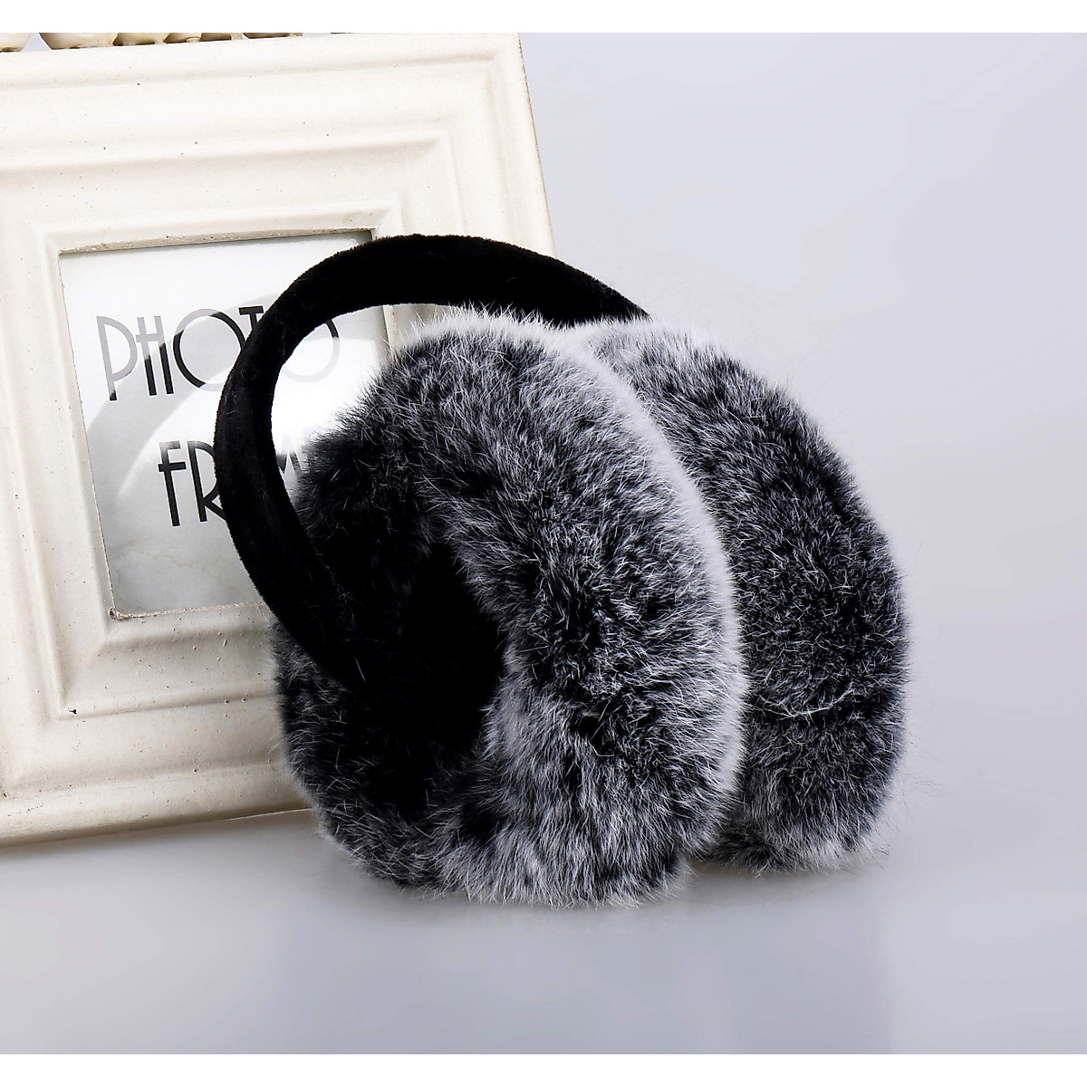 Rabbit Hair Winter Earmuff for Women, Soft and Warm (Black)