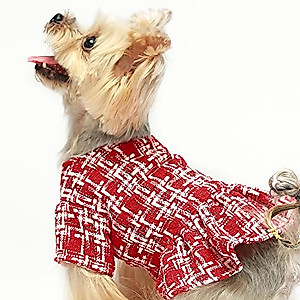 Fitwarm Vintage Dog Dress, Christmas Dog Clothes for Small Dogs Girl, Cat Winter Apparel, Red, Red, Medium