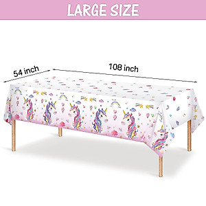 3 Pieces Unicorn Table Cloth Covers Disposable Unicorn Table Covers Larger Plastic Unicorn Tablecloths Rectangle Table Covers for Baby Shower Birthday Themed Party Supplies, 108 x 54 Inches
