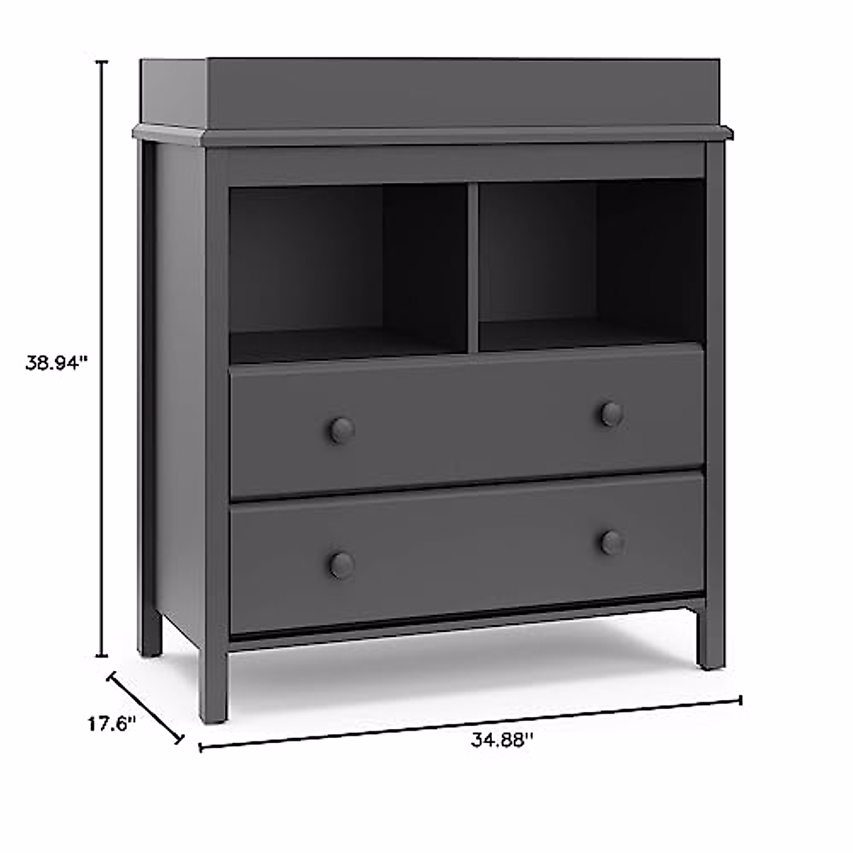 Storkcraft Alpine 2 Drawer Changing Table Chest (Gray) - Attached Changing Table Topper Fits Any Standard-Size Baby Changing Pad, 2 Drawers, 2 Shelves for Extra Nursery Storage, Easy to Assemble