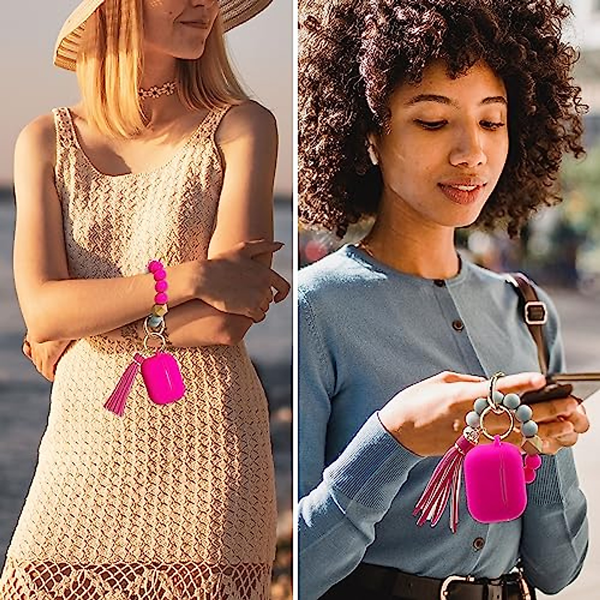 KOUJAON for Airpods Pro 2nd Generation Case Cover 2022，Soft Silicone Skin Case Cover with Bracelet Keychain Cute Apple Airpods Pro 2 Cover for Women Girls (Hot Pink)