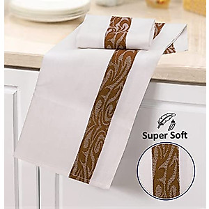 RUVANTI 100% Cotton Kitchen Towels Jacquard, Dish Towels for Kitchen, Washable Dish Cloths, Soft Tea Towels, Super Absorbent for Cleaning, Dishcloths for Quick Drying, 16x26, 12 Pack – Brown & White
