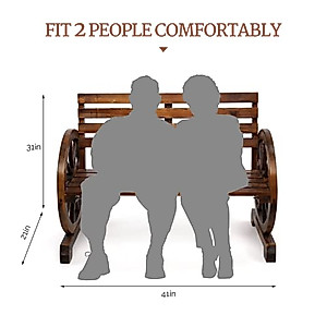 VINGLI Rustic Wooden Wheel Bench, 41" 2-Person Wagon Slatted Seat, Outdoor Patio Furniture, 350lbs High Capacity, Weather Resistance