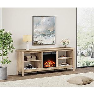 WAMPAT Fireplace TV Stand for 75 Inch TV, Farmhouse Media Console Entertainment Center with Electric Fireplace for Living Room Bedroom, 70 Inch, Black