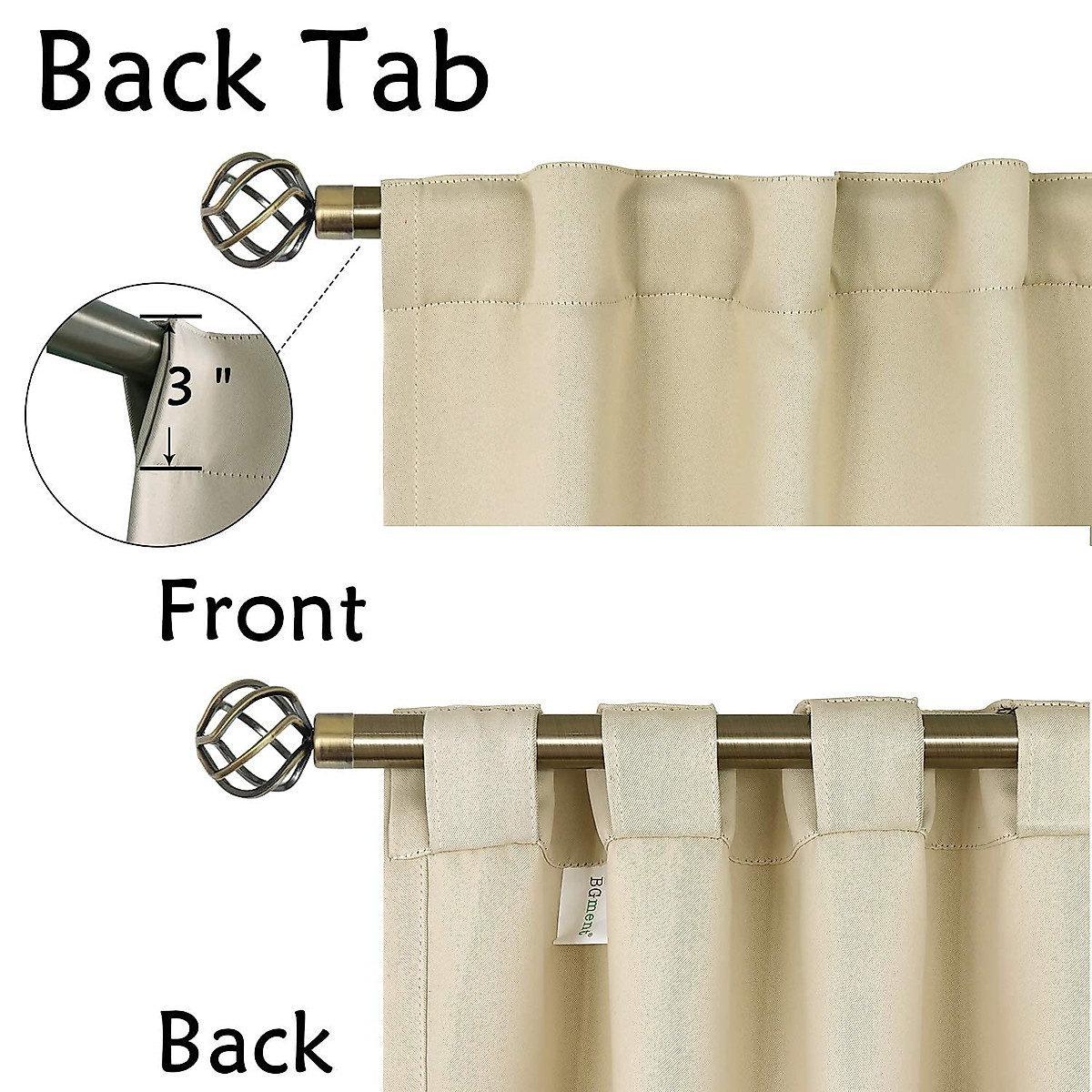 BGment Beige Room Darkening Curtains 63 inch Length - Rod Pocket and Back Tab Thermal Insulated Curtains for Bedroom/Living Room, 2 Panels Set, 42 x 63 Inch