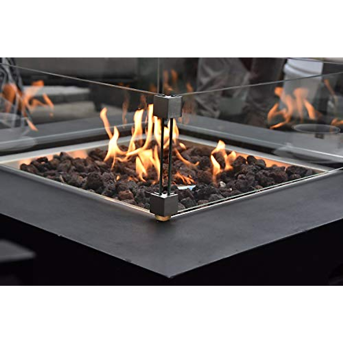 Modeno Aurora Outdoor Fire Pit Propane Table 34 Inches Square Firepit Table Concrete High Floor Clearance Patio Heater Electronic Ignition Backyard Fireplace Cover Lava Rock Included
