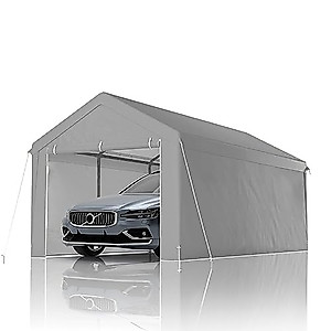 Carport 10'x20' Heavy Duty Canopy Steel,Portable Garage Party Tent,Portable Garage with Removable Sidewalls & Doors All-Season Tarp for Car,Truck,SUV,Party(Grey)