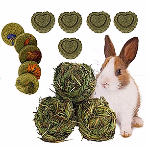 Hamiledyi Rabbit Timothy Woven Chew Toys 13PCS, Natural Guinea Pig Grass Balls Bunny Hay Cakes Small Animal Molar Teeth Snacks Grinding Activity Play for Hamster Chinchilla Gerbils