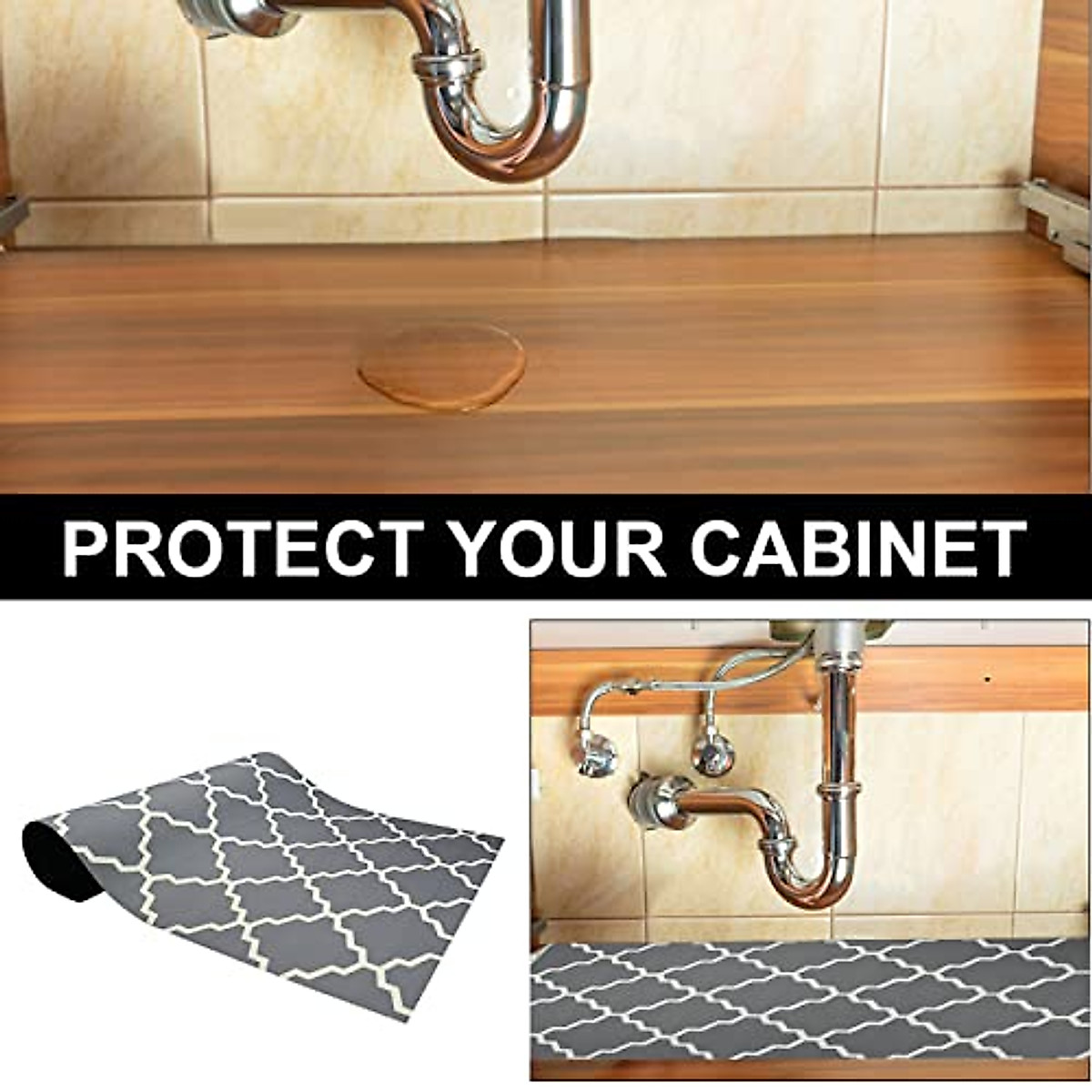 AiBOB Under The Sink Mat, 24 X 36 in, Durable Premium Mats Protect Kitchen and Bathroom Cabinets, Waterproof Absorbent Shelf Liner, Grey