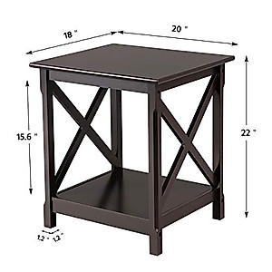 Yaheetech X-Design End Tables Set of 2, Sofa Side Table with Storage Shelf, 2 Tier Side Stand Small Table for Living Room Sofa Study, Easy Assembly, Dark Coffee