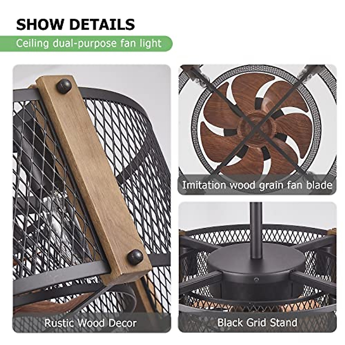SADENICEL Farmhouse Low Profile Caged Ceiling Fan with Lights Remote Control,17 Inch Industrial Bedroom Ceiling Fan, Bladeless Ceiling Fan with Lights for Kitchen, Bedroom, Dining Room