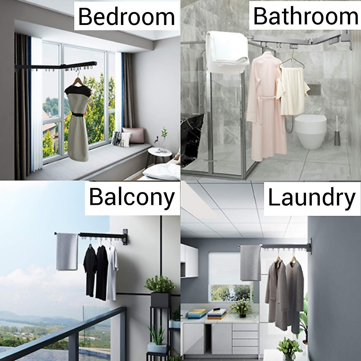 ZXFF Wall-Mounted Clothes Drying Rack, Suitable for Indoor and Outdoor Telescopic Clothes Poles, Can Be Rotated 180° Left and Right to Save Space (Color : B)
