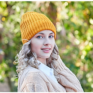 Connectyle Knit Cuffed Beanie Hat for Men Women Fleece Lined Warm Knitted Winter Hats Mustard Yellow