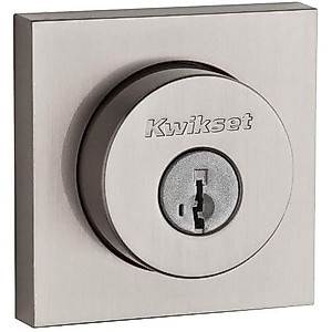 Kwikset 158 Square Single Cylinder Deadbolt featuring SmartKey, Satin Nickel