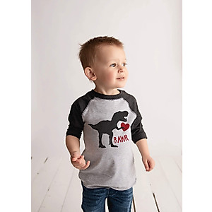 7 ate 9 Apparel Kids Dinosaur Happy Valentine's Day 4T Grey Raglan
