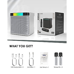 Karaoke Machine with 2 Wireless Microphones, FULLIFE 2024 3000mAh Portable Bluetooth Karaoke Speaker for Adults/Kids, PA System with RGB Light, Echo, Support TF/USB/AUX, Home Karaoke Set for Parties