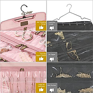 SMRITI Jewelry Travel Organizer, Foldable Hanging Jewelry Organizer with 360 Degree Rotating Hanger and 23 Clear Dust Proof Dual Zippered Pockets for Traveling, Closet, Suitcase (Pink)