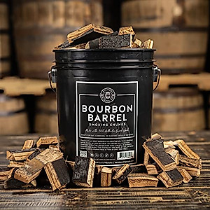 Midwest Barrel Company Bourbon Barrel BBQ Smoking Wood Chunks for Smoker (20 Pound Bucket) 1-4 Inch Large Wood Chunks for Smoking Meat - BBQ Accessories for Grills and Smokers