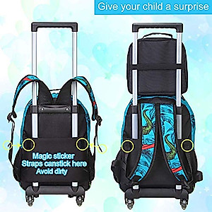 3PCS Rolling Backpack for Boys, Kids Roller Wheels Bookbag, Wheeled School Bag with Lunch Bag - Dinosaur