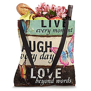 Live Laugh Love Butterfly Rustic Tote Bag